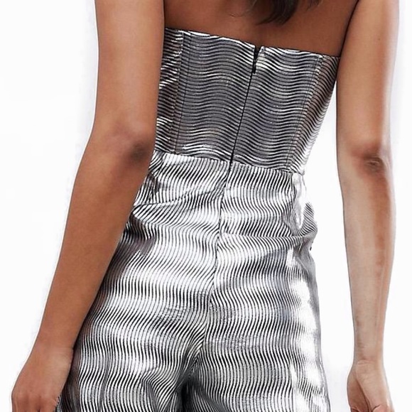 ASOS | Pants & Jumpsuits | Split Leg Silver Jacquard Bandeau Jumpsuit ...